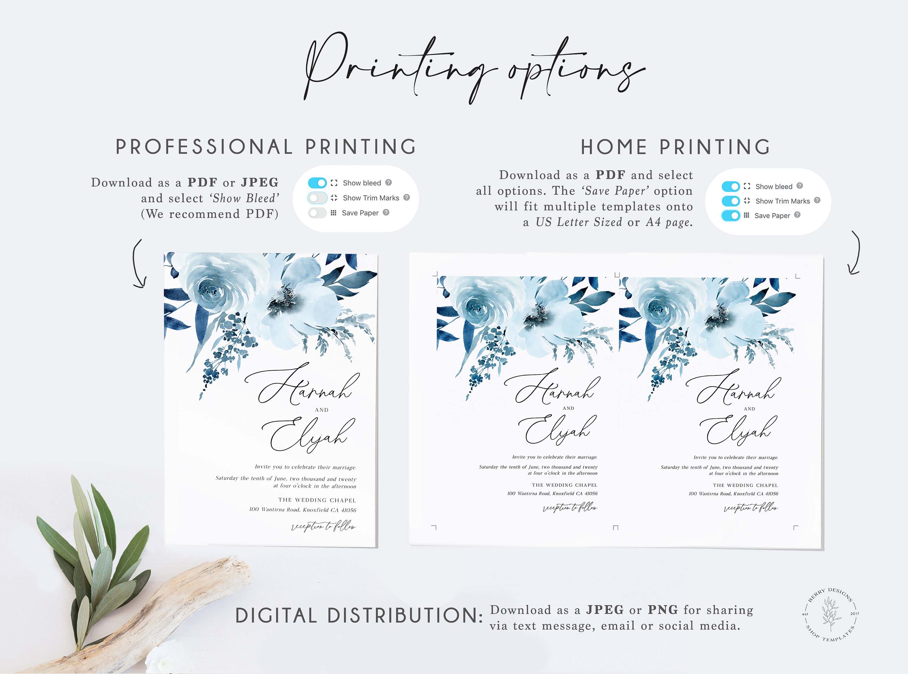 Dusty Blue Wedding Bundle Blue Floral Wedding Template - Etsy