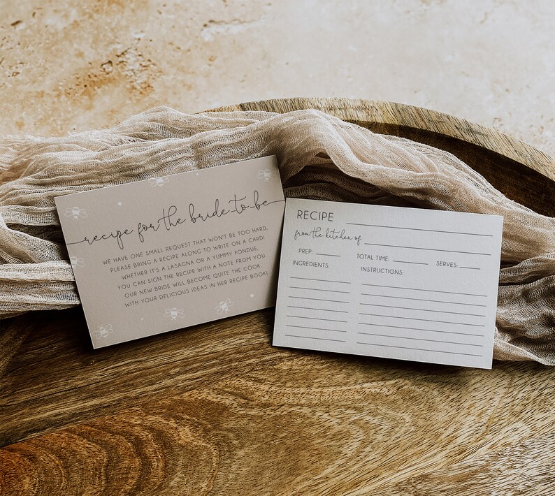 Bee Recipe for the Bride-to-be Card Insert Template Bee - Etsy