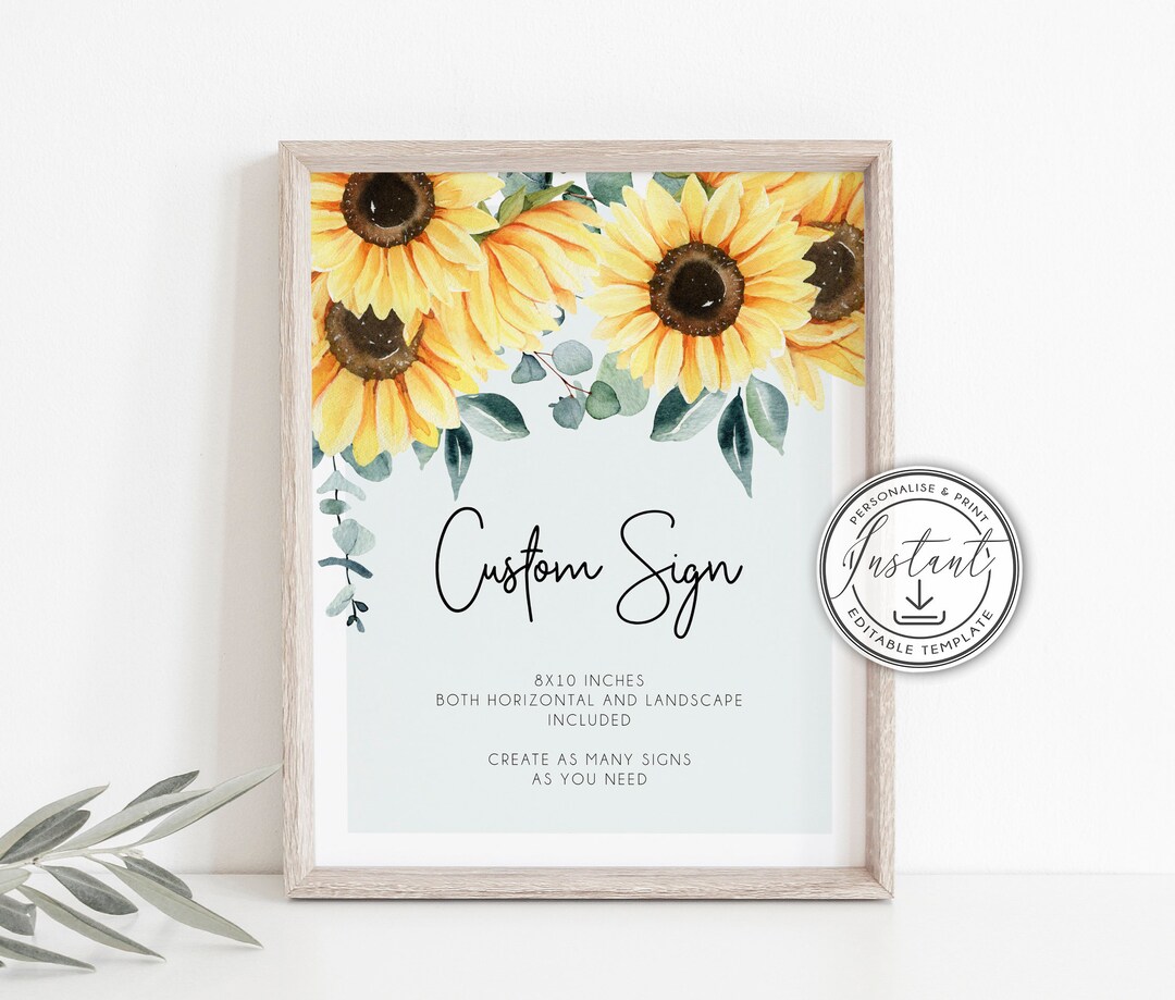 Sunflower Custom Sign Editable Template, Editable Sign, Sunflower ...
