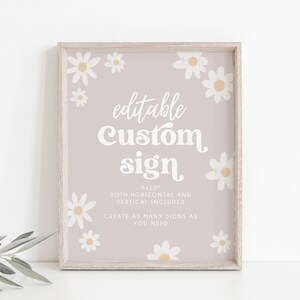 Daisy Custom Sign Template, Bohemian Daisy Fully Editable Custom Sign ...