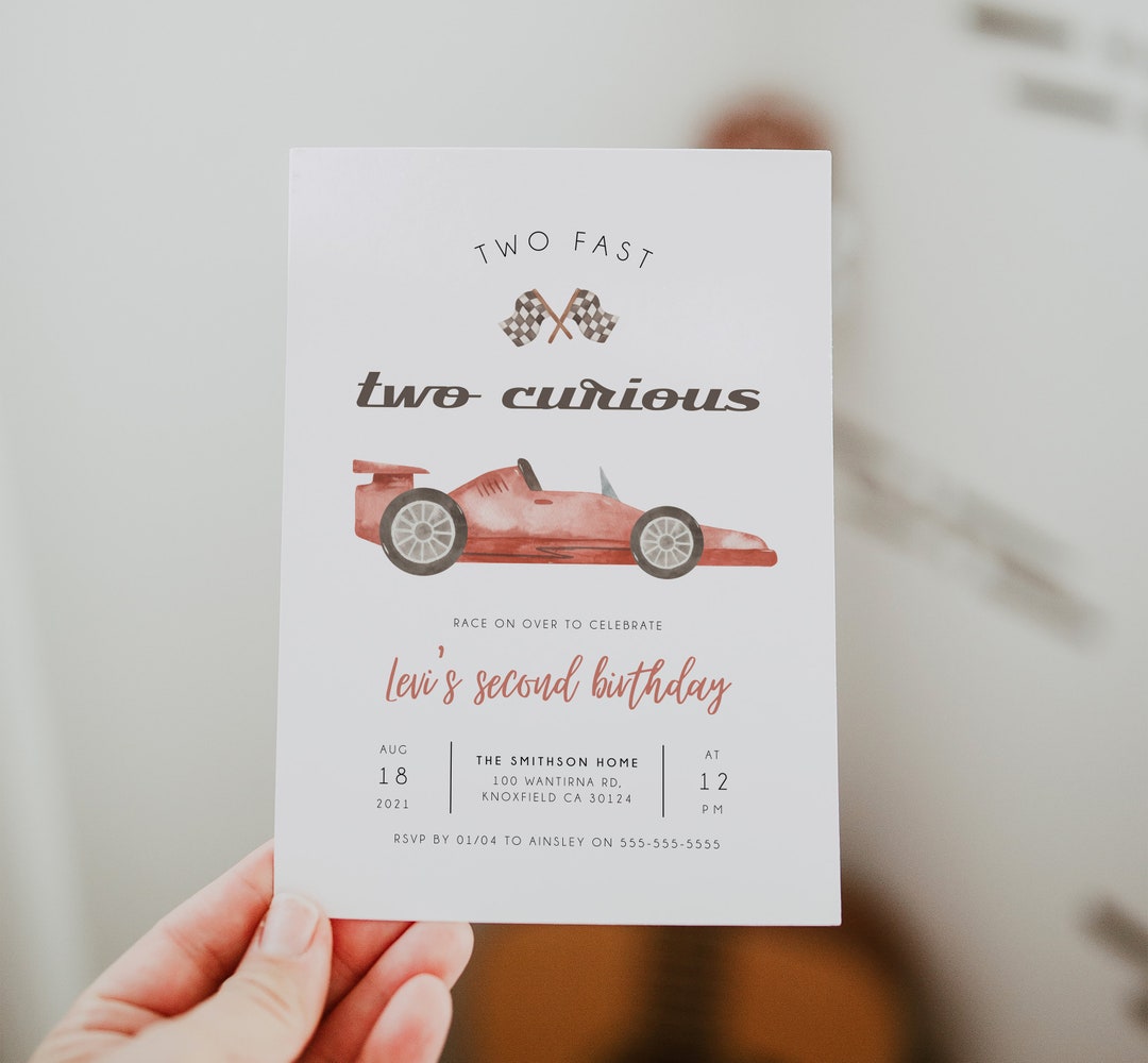 TWO Fast Two Curious Birthday Invitation Editable, Red Race Car Second ...