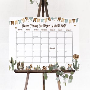 Cowboy Guess Baby Due Date Calender Game Sign, Editable Template ...