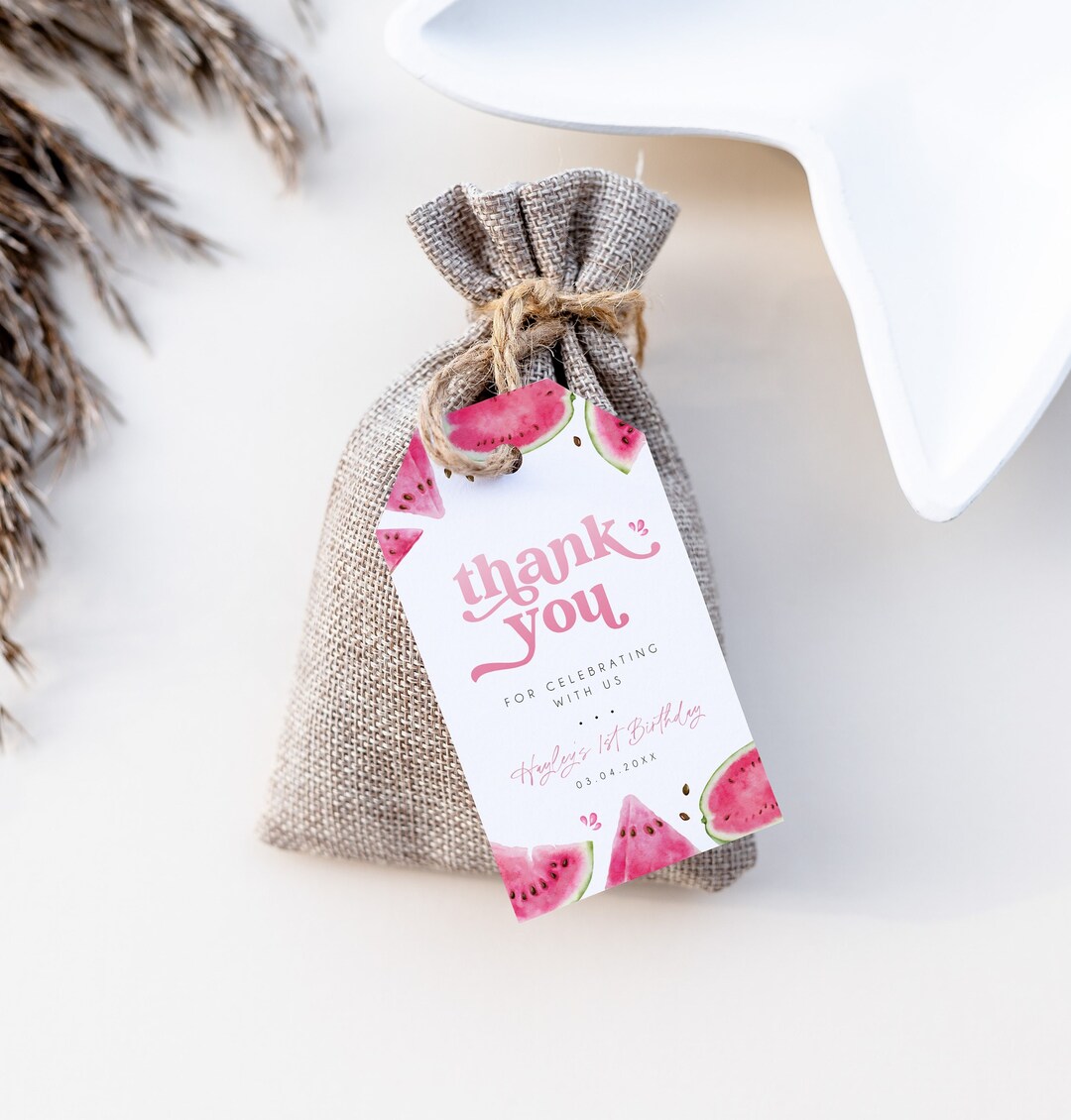 Watermelon Thank You Gift Tag Template, One in A Melon Birthday Party ...