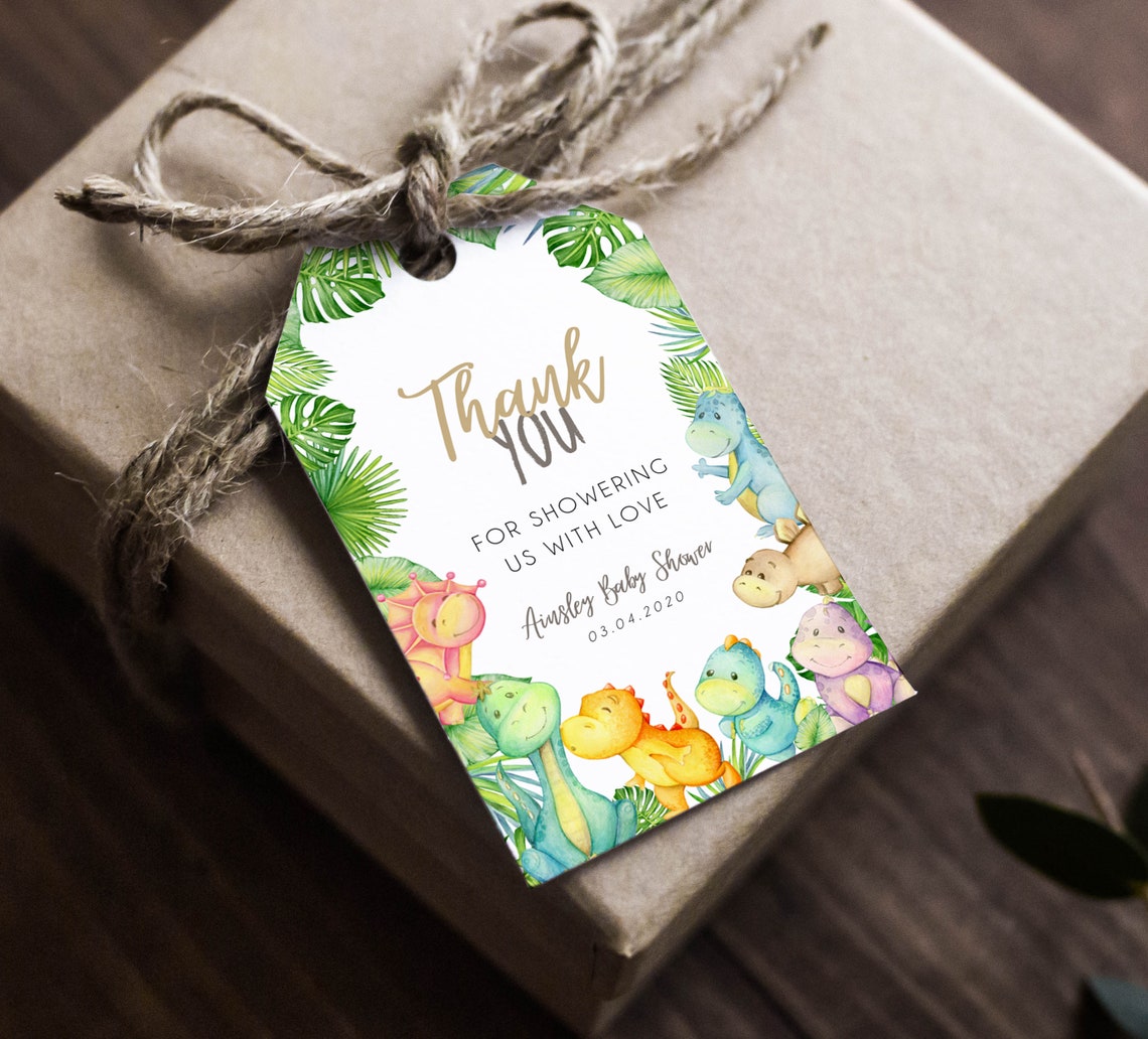 Dinosaur Thank You Gift Tag Editable Template Dinosaur Baby - Etsy