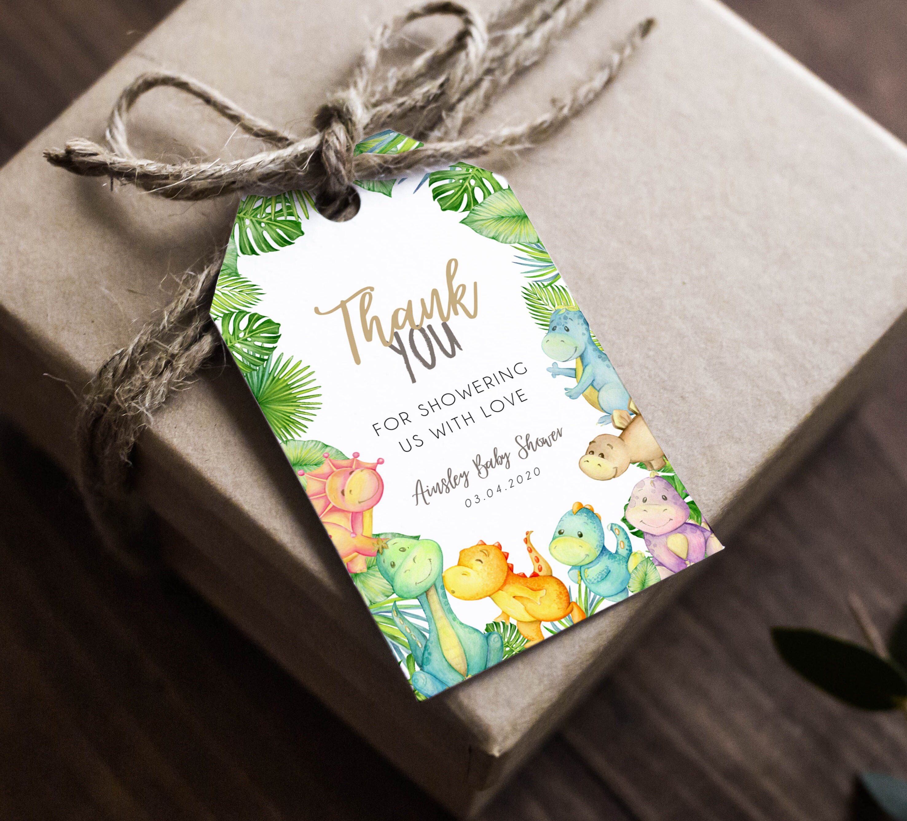 Dinosaur Thank You Gift Tag Editable Template Dinosaur Baby - Etsy