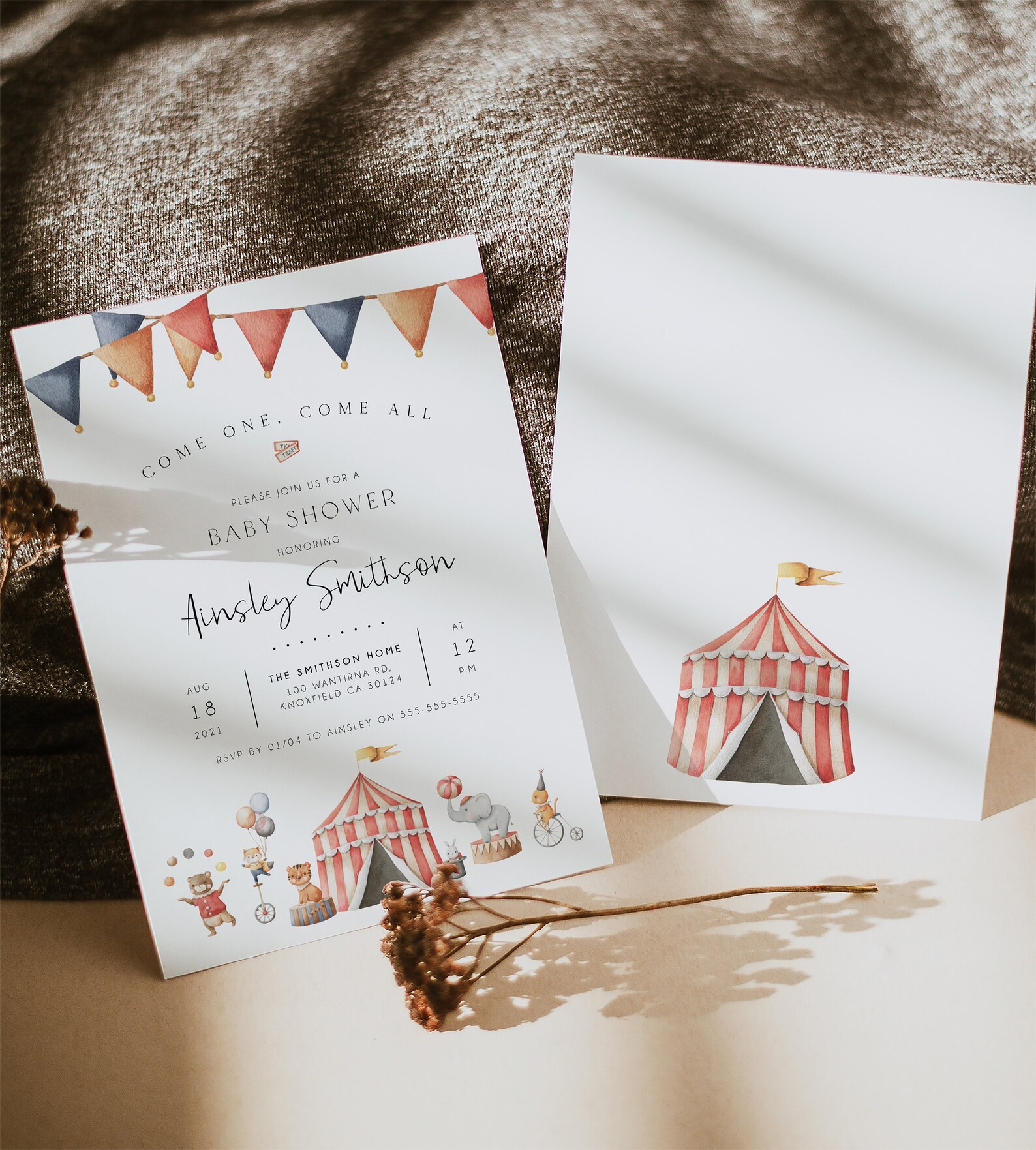 Circus Baby Shower Invitation Template, Carnival Themed Baby Shower ...