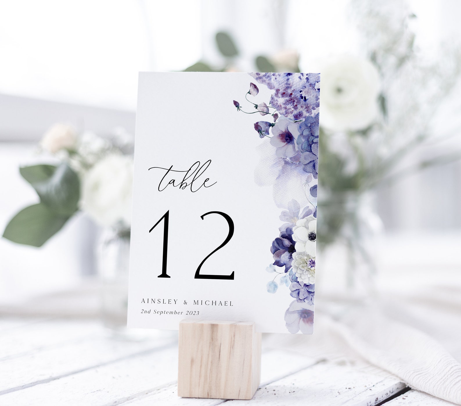 Purple Floral Wedding Table Numbers Template, Watercolor Floral Table ...