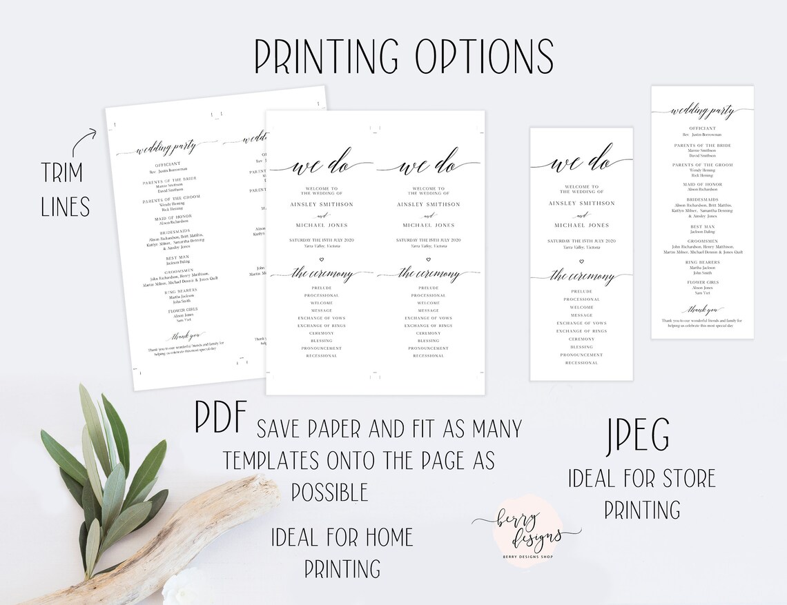 Rustic Wedding Program Editable Template We Do Minimalist - Etsy