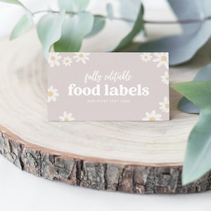 Daisy Food Labels & Name Cards Template, Bohemian Daisy Flowers ...