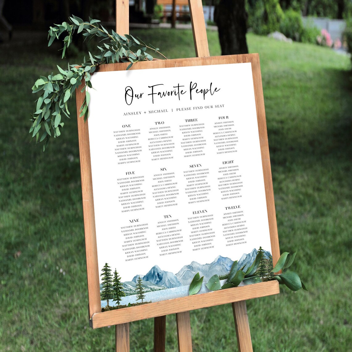 Mountain Seating Chart, Editable Seating Chart, Lake Wedding, DIY Table ...