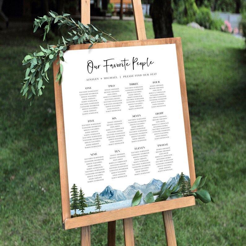 Mountain Seating Chart, Editable Seating Chart, Lake Wedding, DIY Table ...