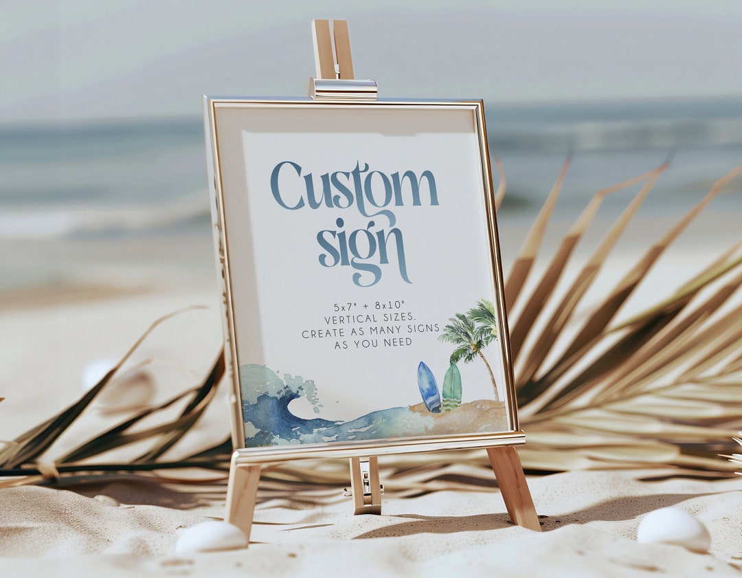 Beach & Surf Editable Custom Sign Template, Surf Baby Shower Editable ...