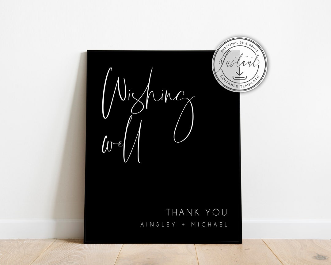 Modern Black Wishing Well Sign, Minimalist Wedding Decor (editable ...