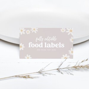 Daisy Food Labels & Name Cards Template, Bohemian Daisy Flowers ...