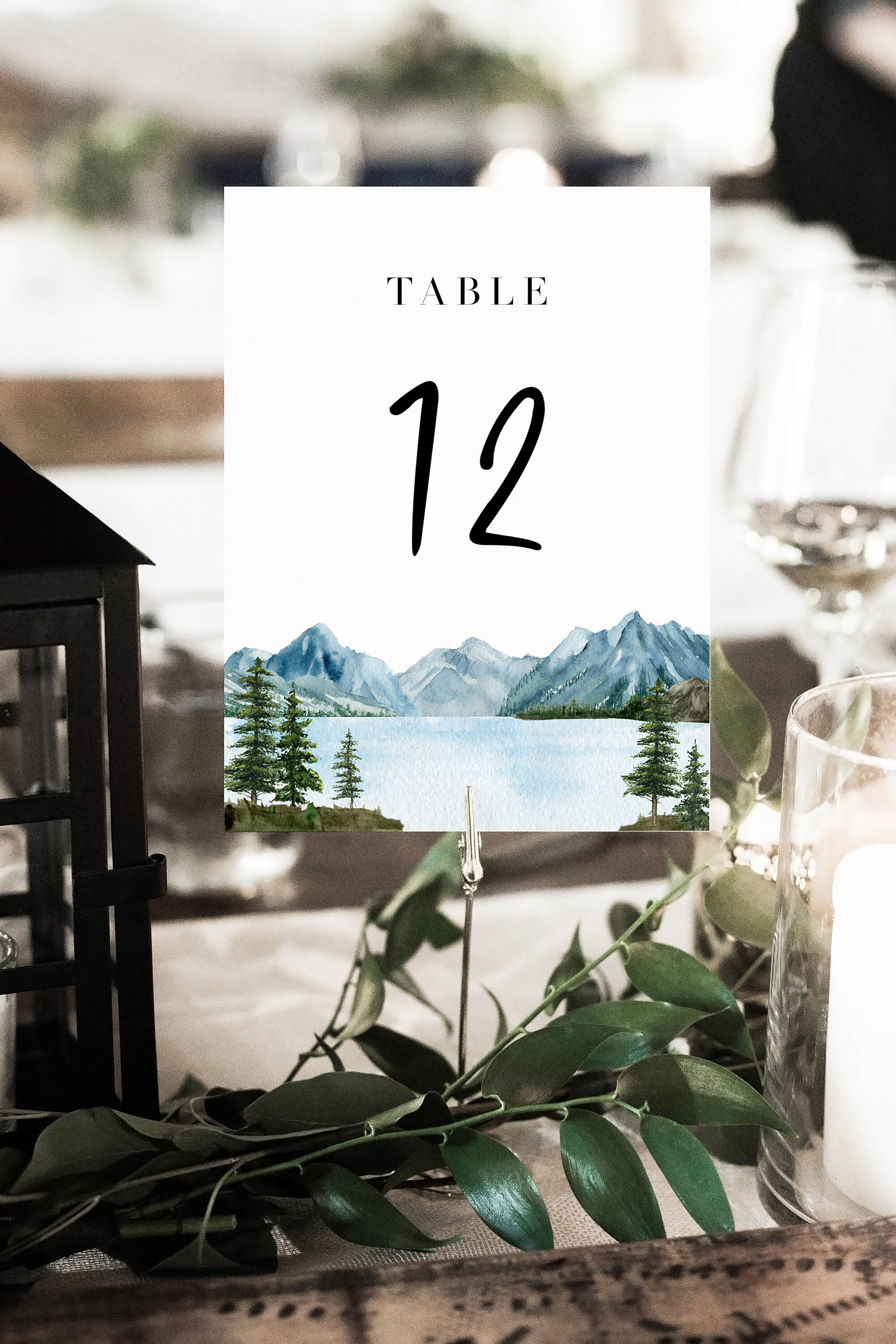Mountain Wedding Editable Table Numbers Template Watercolor - Etsy