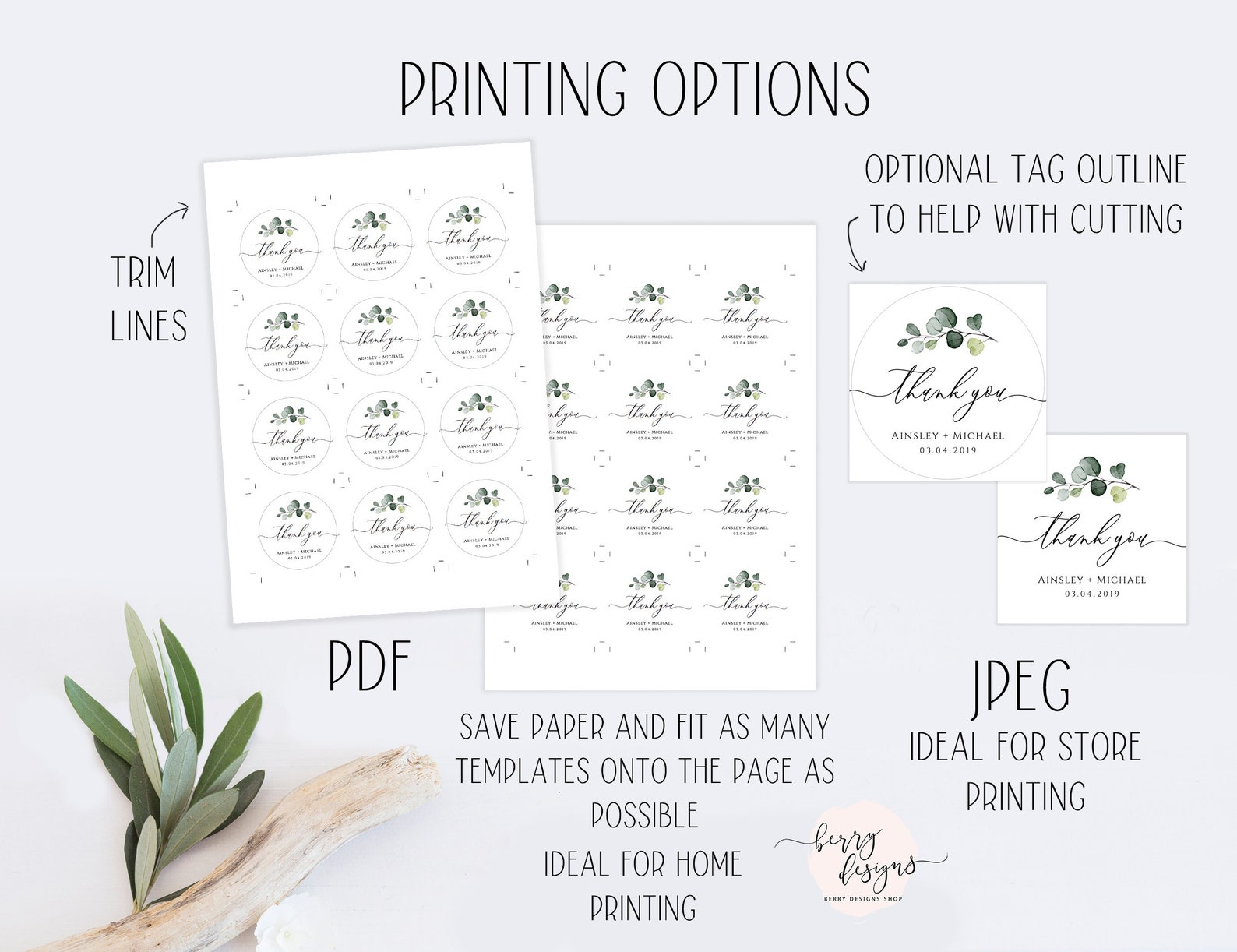 Greenery Circle Thank You Gift Tag, Printable Thank You Template ...