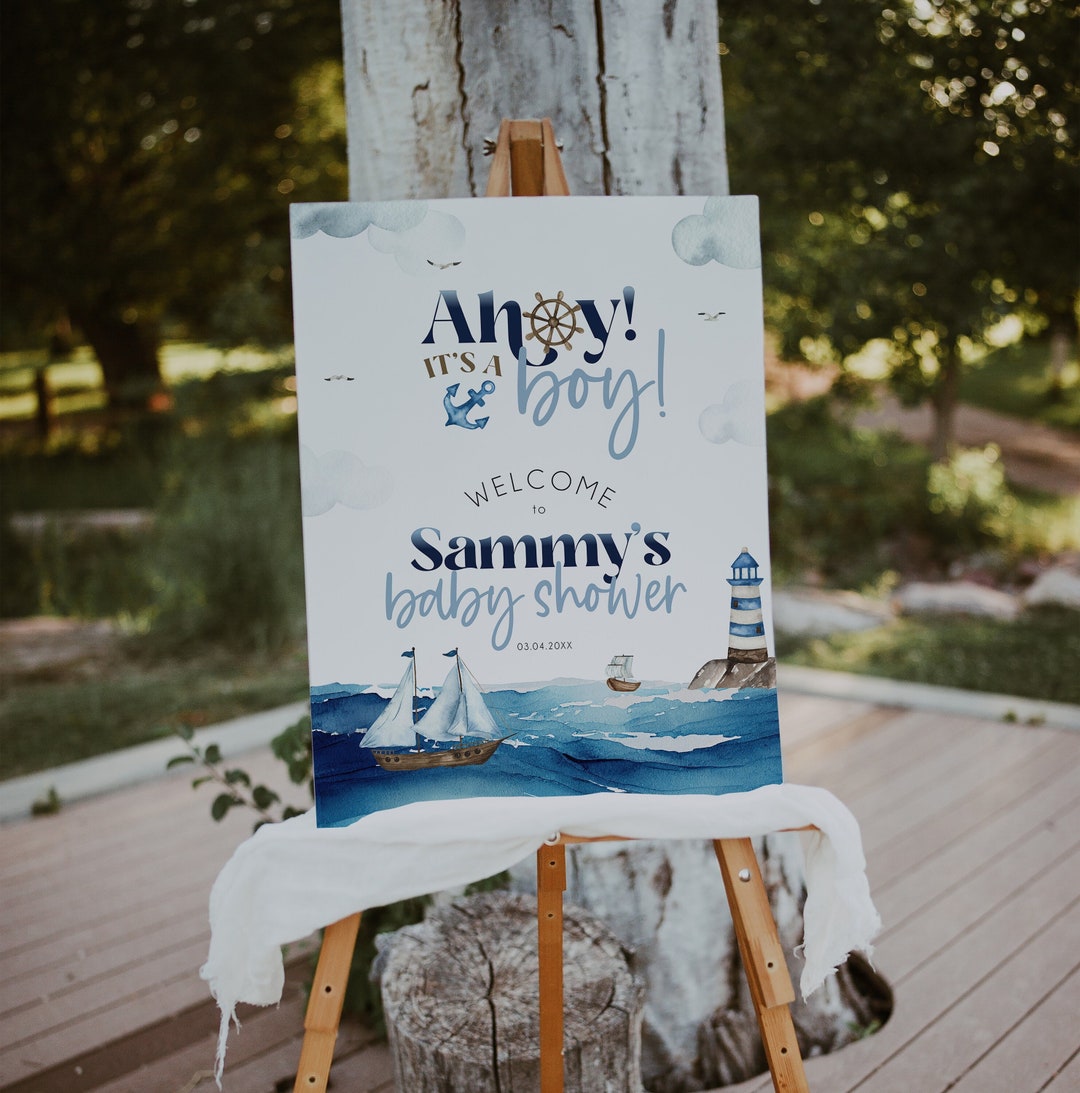 Ahoy It's a Boy Welcome Sign Template, Nautical Baby Shower Welcome ...
