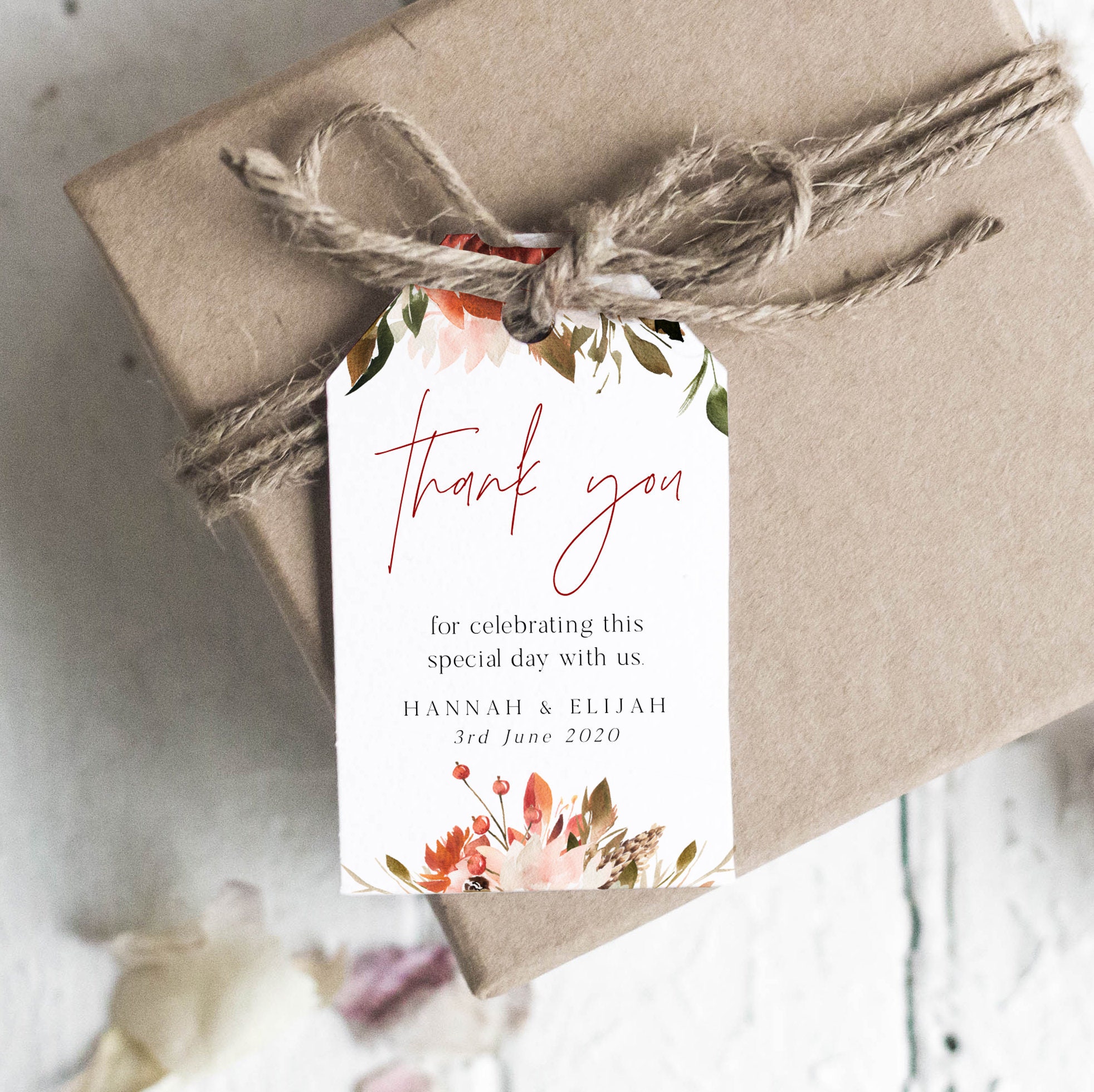 Rustic Fall Thank You Gift Tag Template, Autumn Wedding Favors ...
