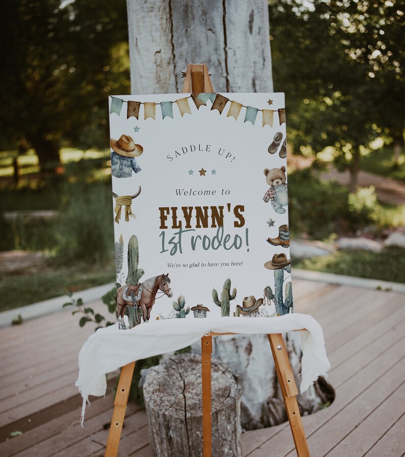 First Rodeo Welcome Sign Template, Cowboy 1st Birthday Editable Sign ...