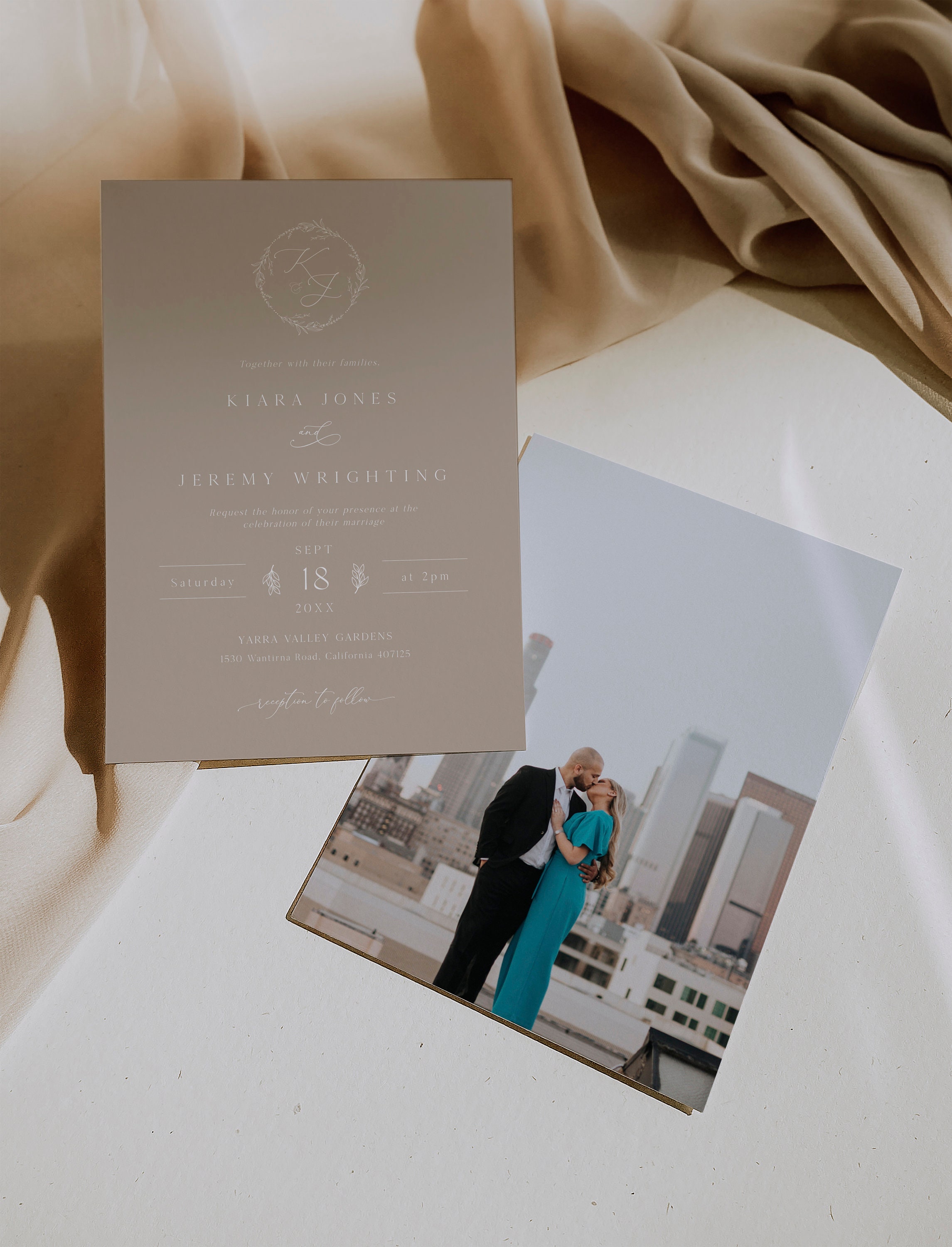 Neutral Minimalist Wedding Invitation Set, Monogram, Botanical Wedding ...