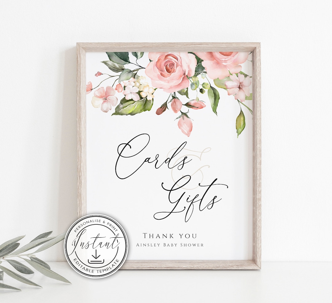 Blush Cards & Gifts Sign Editable Template, Bohemian Bridal Shower Sign ...