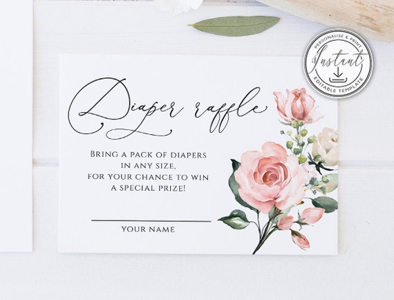 Blush Diaper Raffle Card Insert Template Nappy Raffle Baby | Etsy