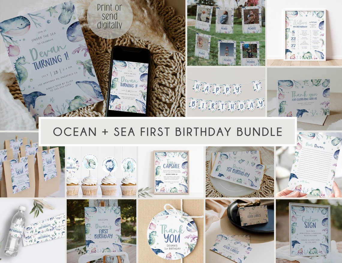 Ocean & Sea First Birthday Invitation Bundle Ocean Themed - Etsy