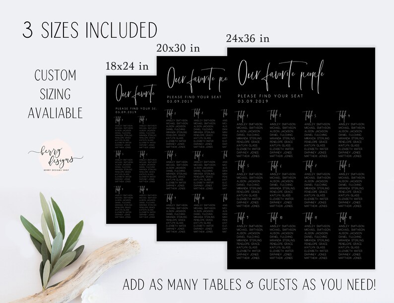 Black Modern Seating Chart Editable Template Table Plan - Etsy