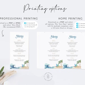 Ocean & Surf Menu Editable Template, Beach Baby Shower Menu Template ...