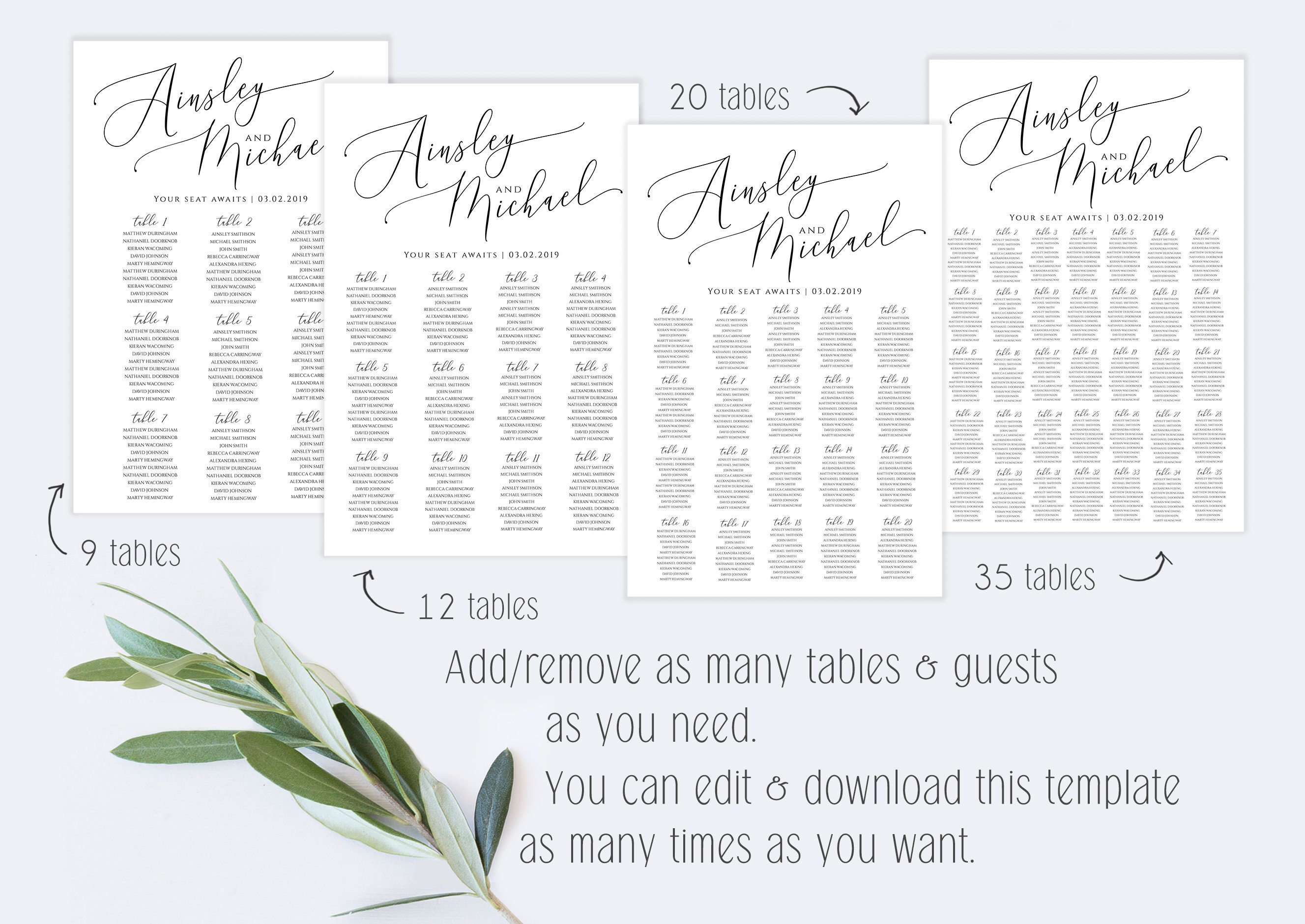 Wedding Seating Chart Brides & Grooms Name Table Poster DIY - Etsy