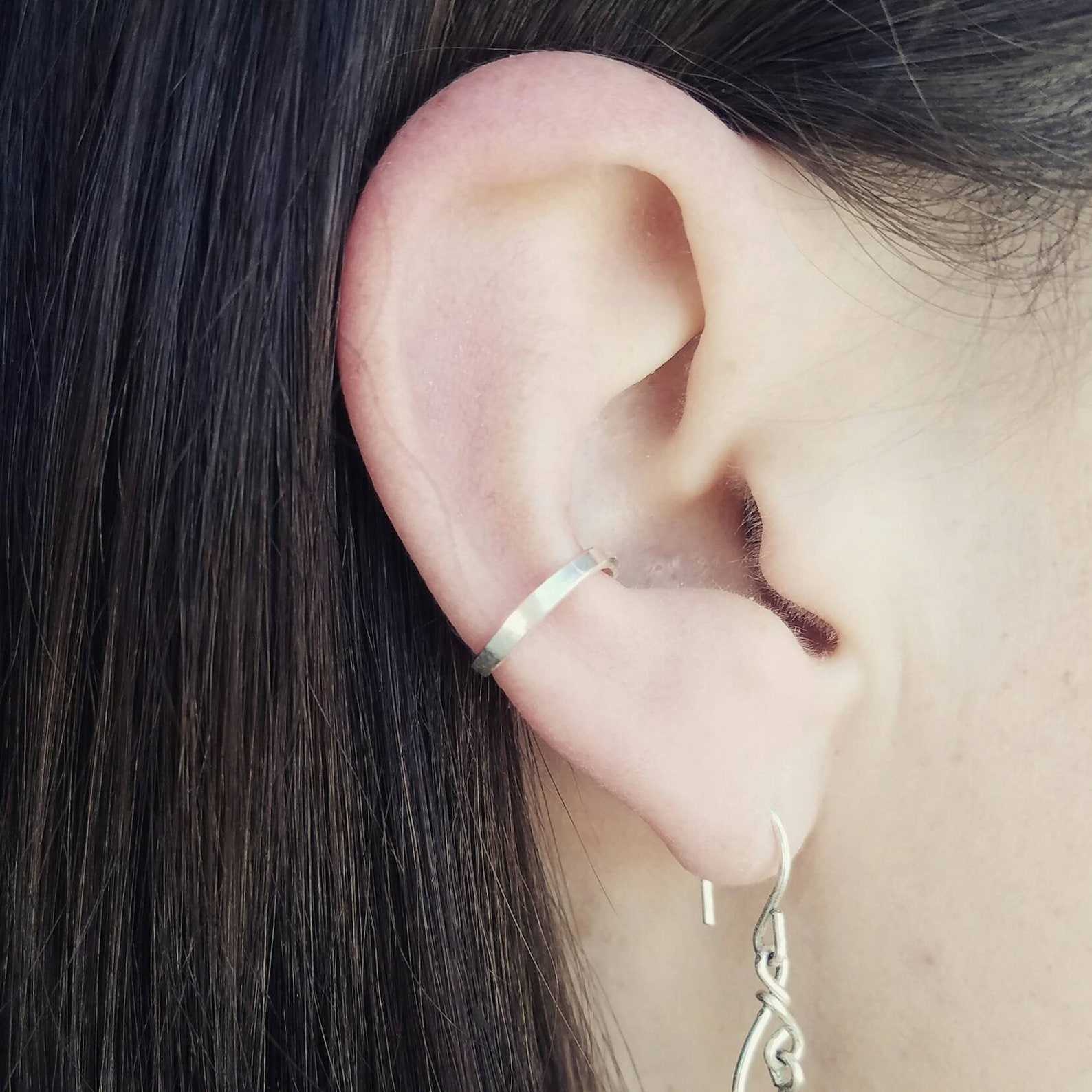 Flat Wire Ear Cuff, Hammered Silver Ear Wrap, Copper Faux Piercing ...