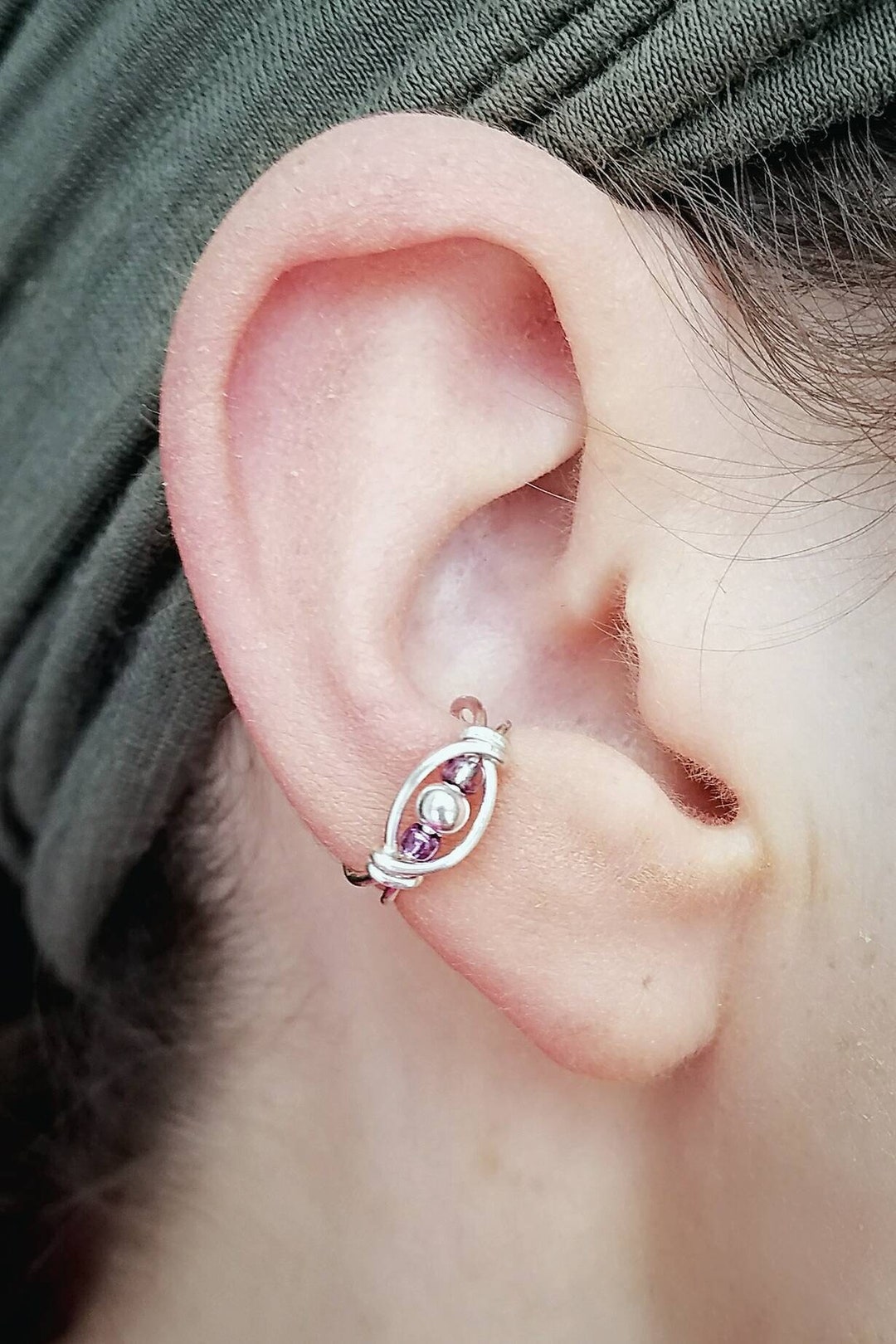 Purple Seed Bead Ear Cuff, Blue Seed Bead Ear Wrap, Wire Wrapped Ear ...