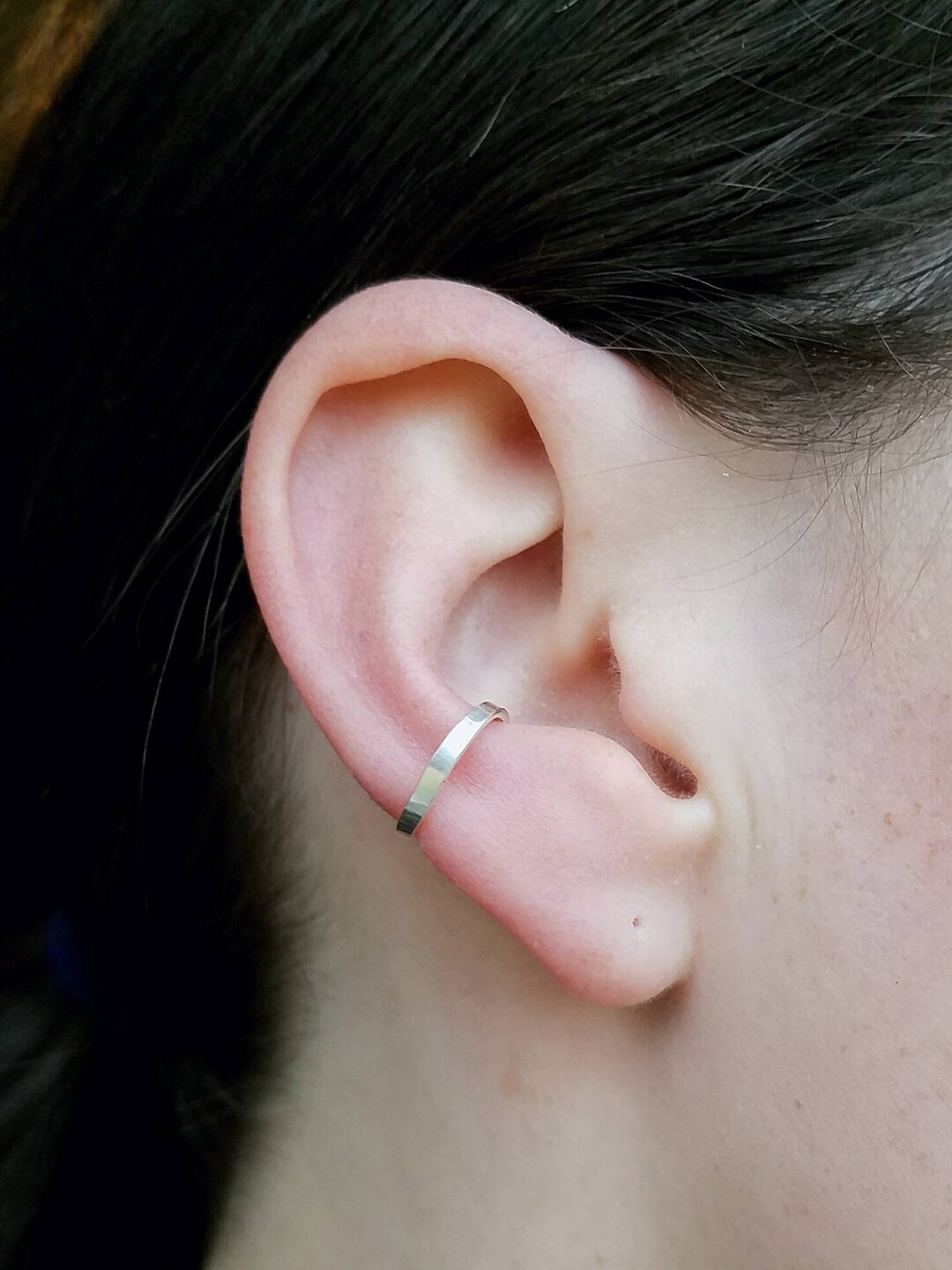 Flat Wire Ear Cuff, Hammered Silver Ear Wrap, Copper Faux Piercing ...