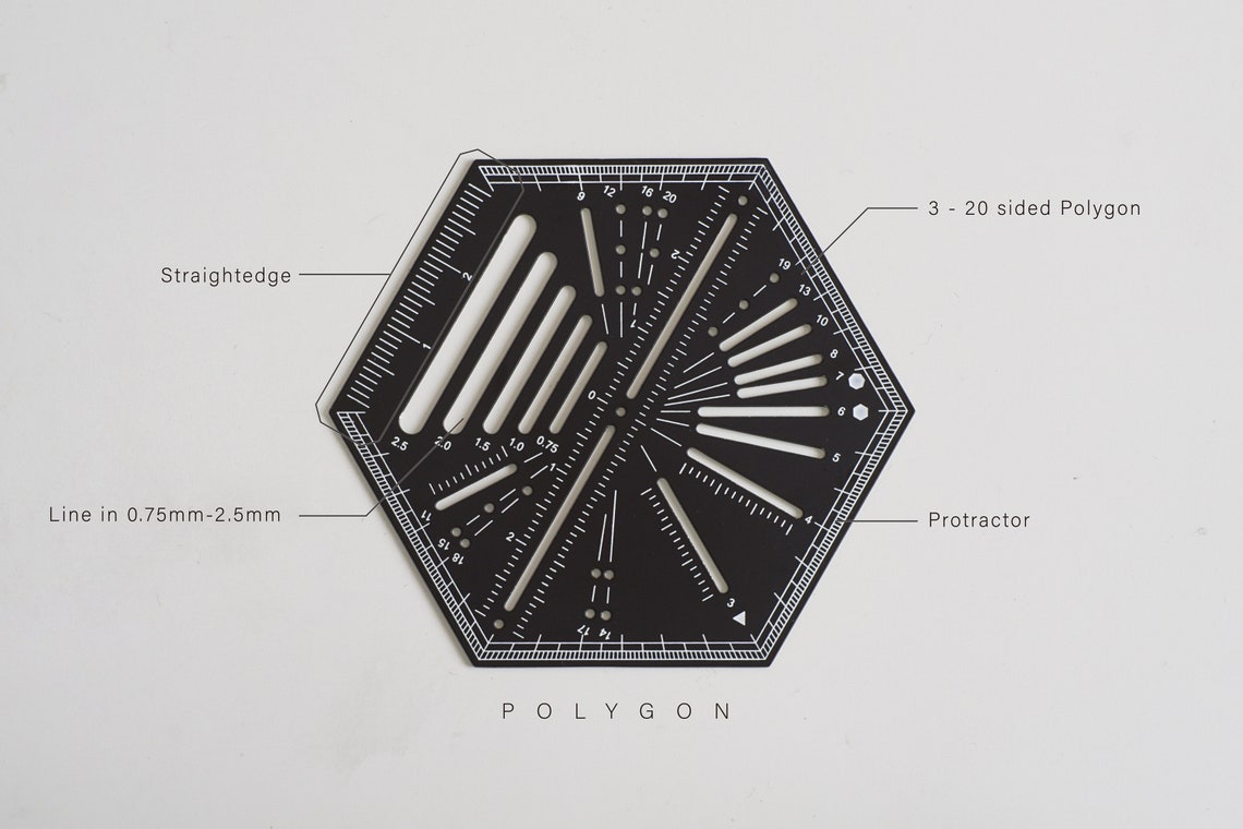 HEXAGONAL RULER 2.0 Redefine Your Sketch Tool black Ruler - Etsy