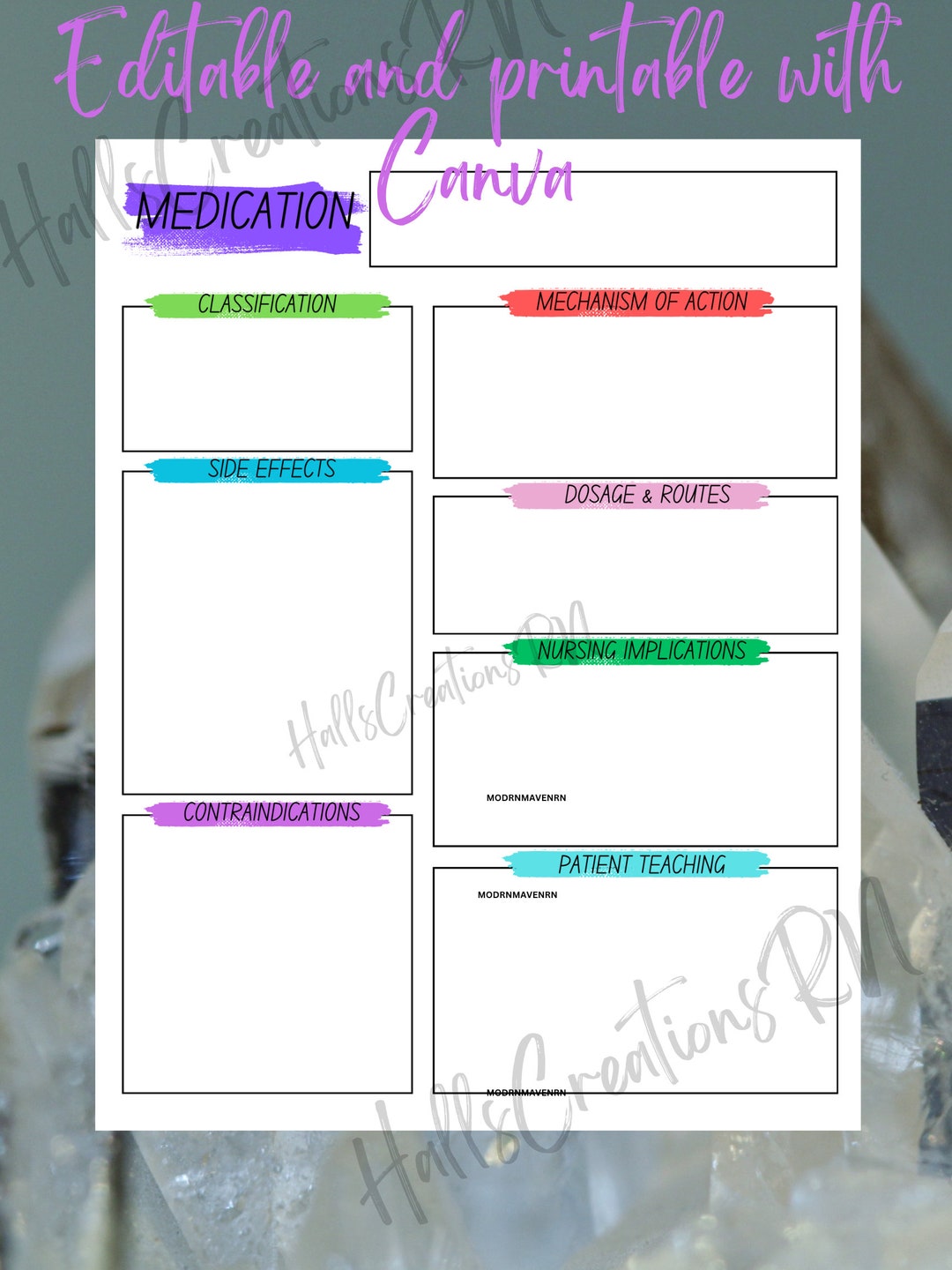 Medication Template for Nursing School Students, Printable Medication ...