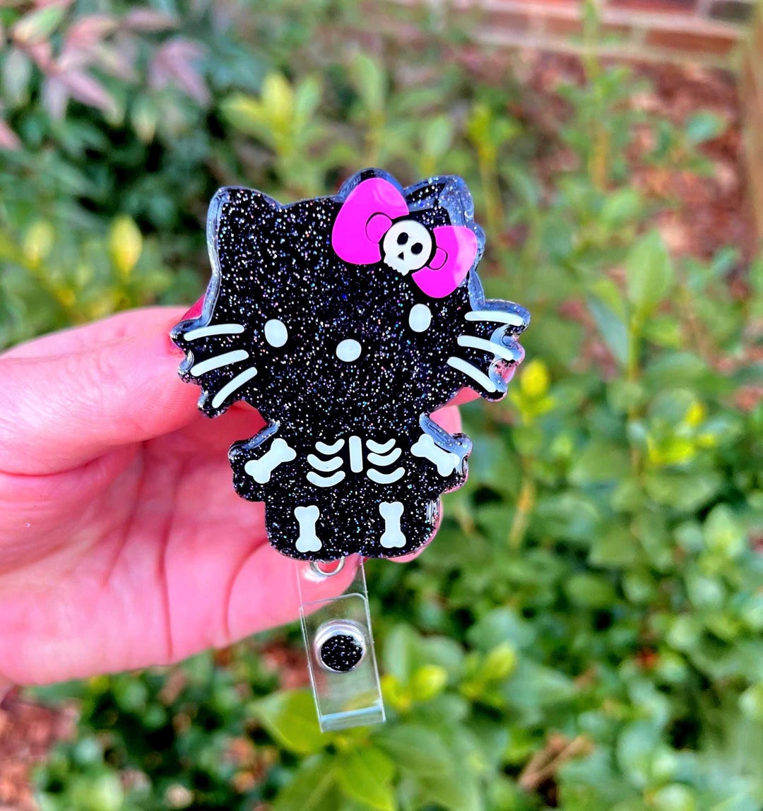 Skeleton Hello Kitty Badge Reel. Kitty, Id Holder, Retractable, Badge ...