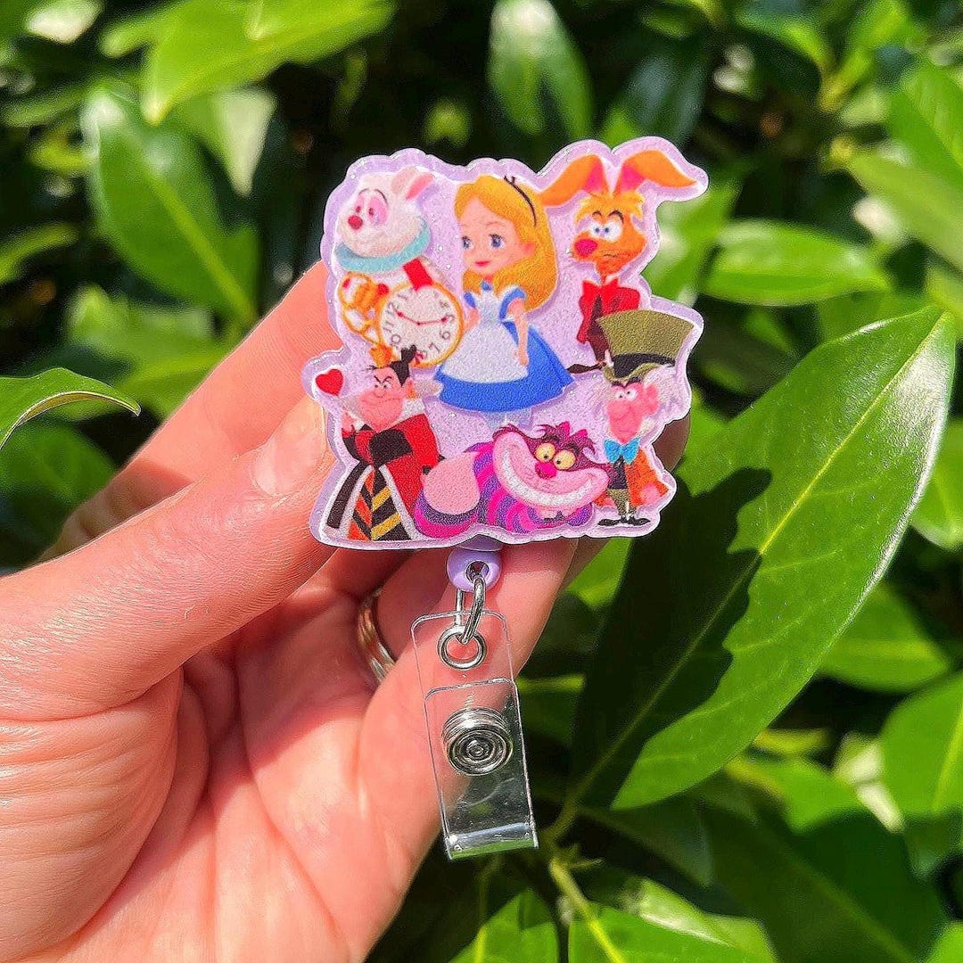 Alice Wonderland Favorite Characters Glitter Badge Reel, Nurse Badge ...