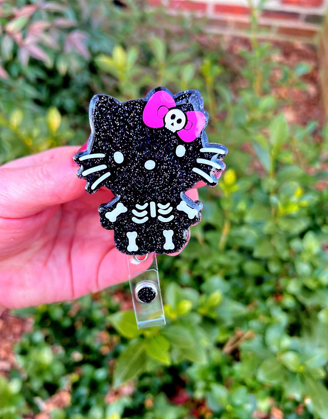 Skeleton Hello Kitty Badge Reel. Kitty, Id Holder, Retractable, Badge ...