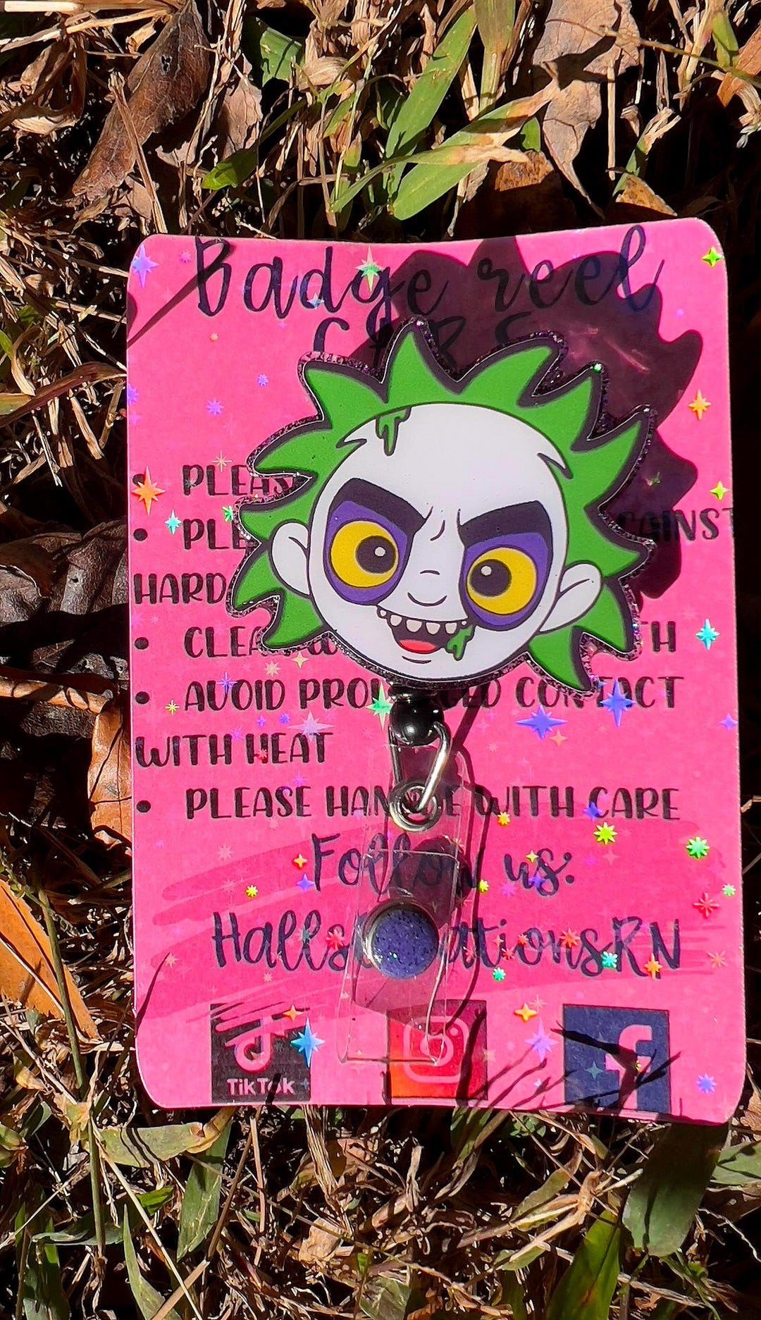 Beetlejuice Inspired Head Glitter Badge Reel. Retractable Badge Reel ...