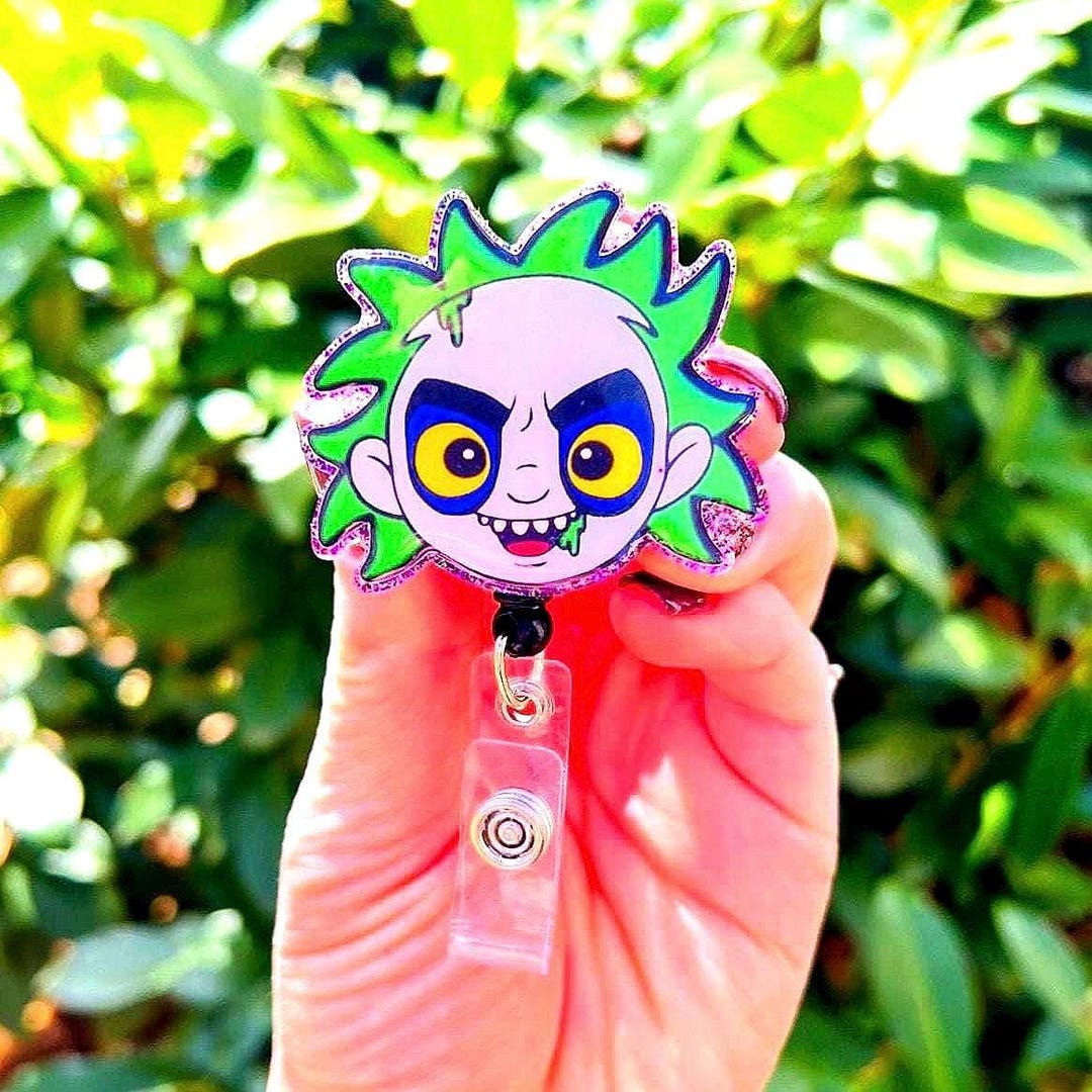 Beetlejuice Inspired Head Glitter Badge Reel. Retractable Badge Reel ...