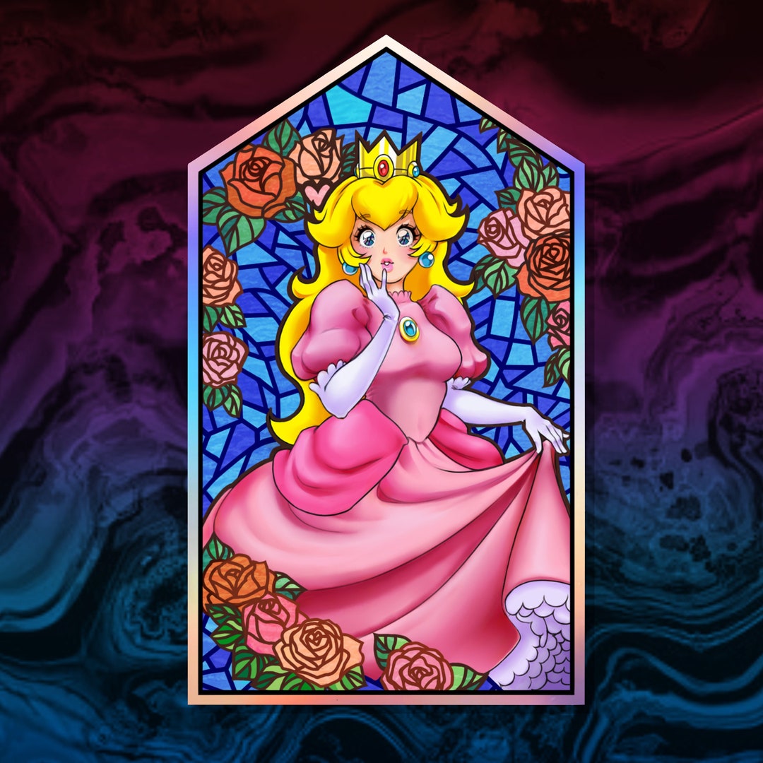 Video Game Princess Sticker | Mario | Stained Glass Style | Holographic ...
