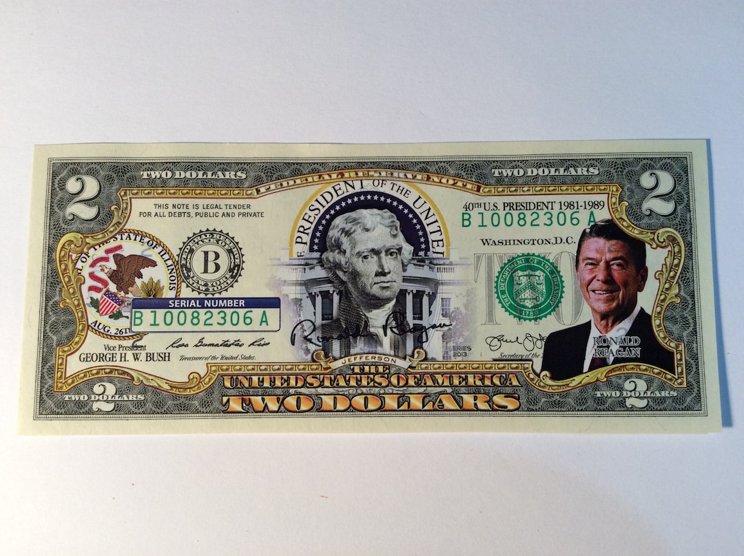 Authentic RONALD REGAN COLORIZED Two Dollar Bill - Etsy