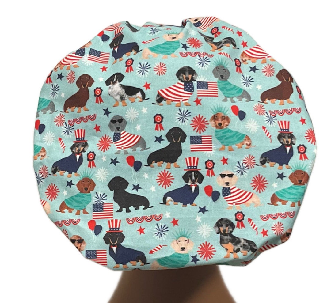 Patriotic Weiner Dogs, Funny Dachshunds, Womens Bouffant Scrub Cap ...