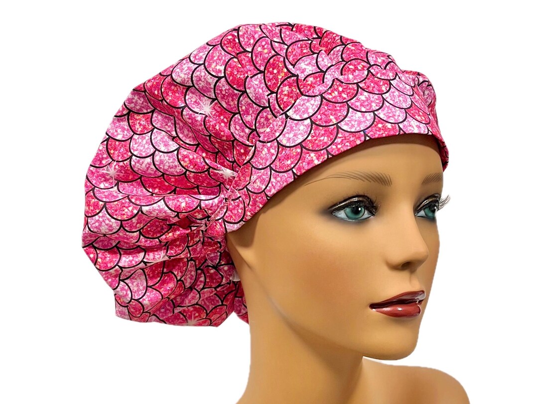 Pink Mermaid Scales, Scrub Caps, Women’s Bouffant Surgical Scrub Cap ...