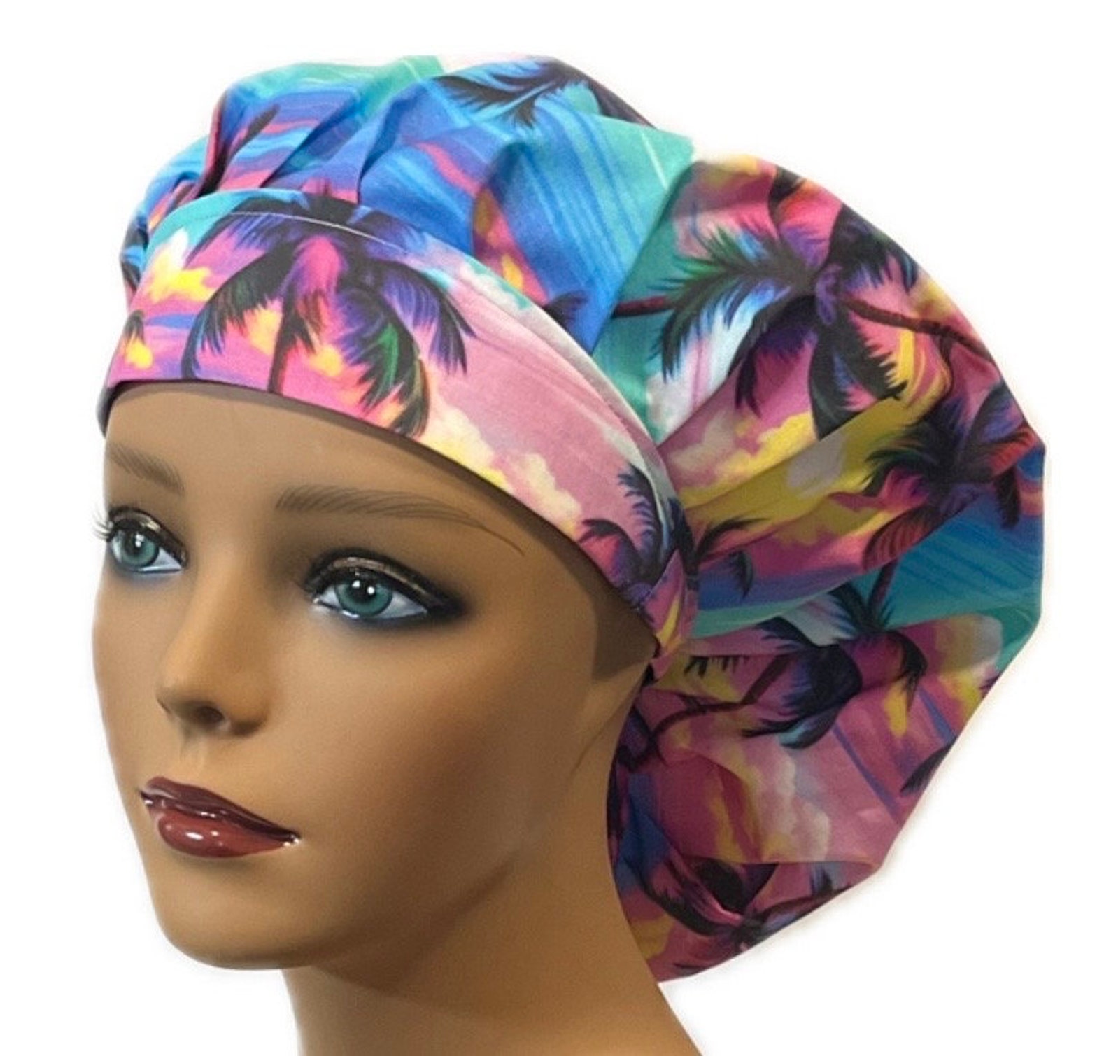 Sunsets and Palm Trees, Beach Bouffant Surgical Scrub Cap, Scrub Hat ...