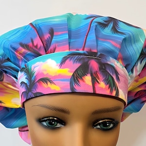 Sunsets and Palm Trees, Beach Bouffant Surgical Scrub Cap, Scrub Hat ...