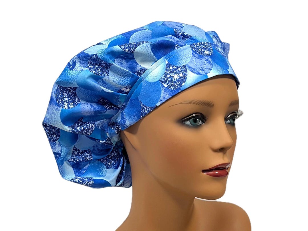 Blue Scrub Cap, Bouffant Surgical Hat, Euro Scrub Cap for Women Men ...