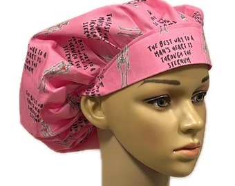 Way to a Man’s Heart, Funny Euro Scrub Caps for Women, Elastic With ...