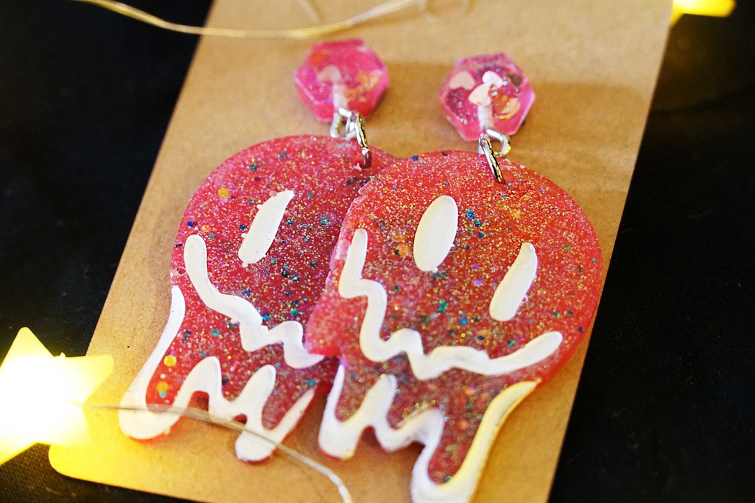 Hot Pink Melting Smiley Face Dangle Earrings W/ Push-back Closure - Etsy