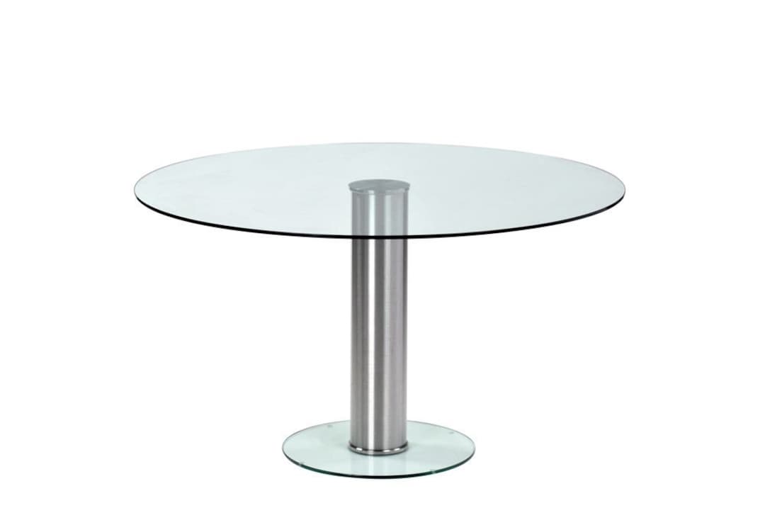 Platform Round Glass Dining Table (satin Stainless Steel Leg) - Etsy